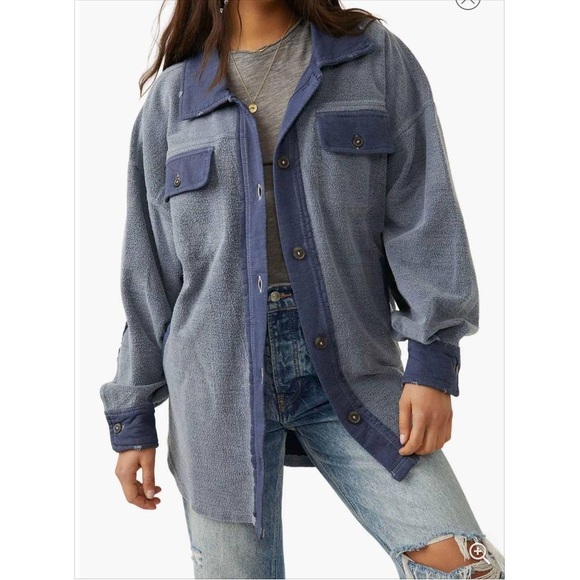 Free People | Jackets & Coats | Free People Ruby Shacket Blue | Poshmark